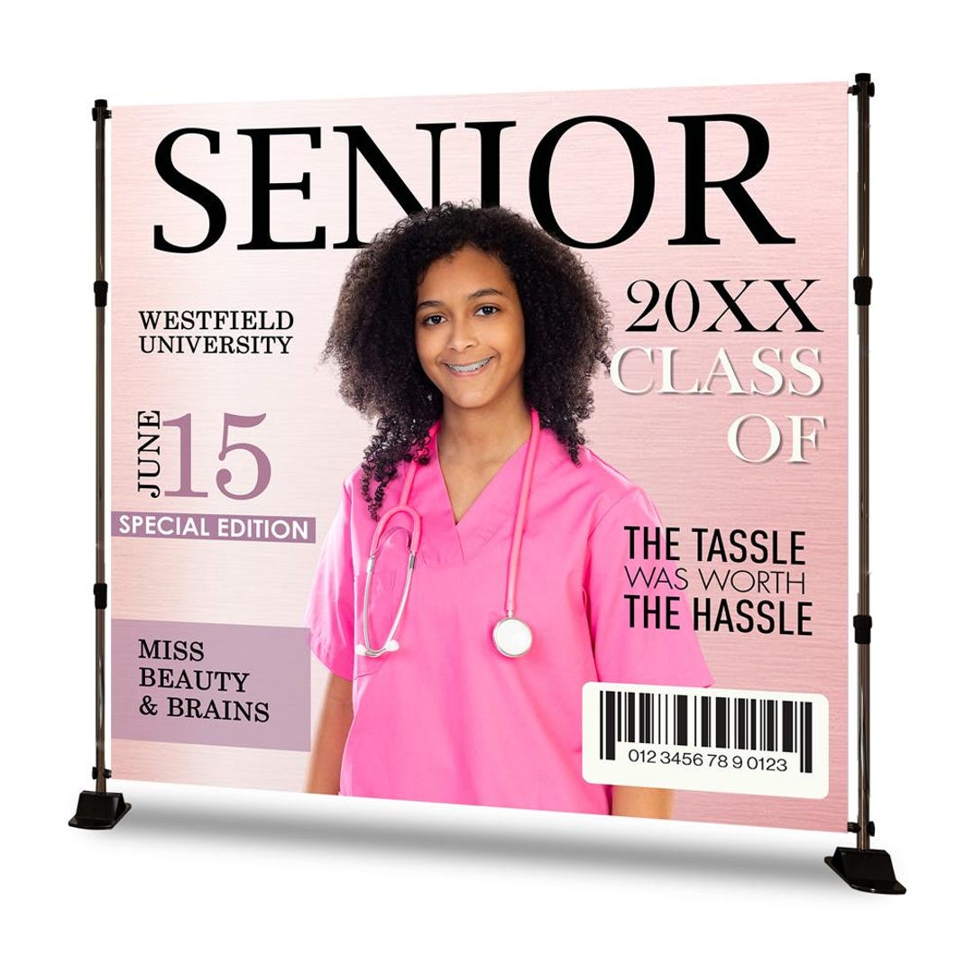 Pink Nurse Graduation Backdrop: Magazine Cover Photo Booth Prop - Class ...