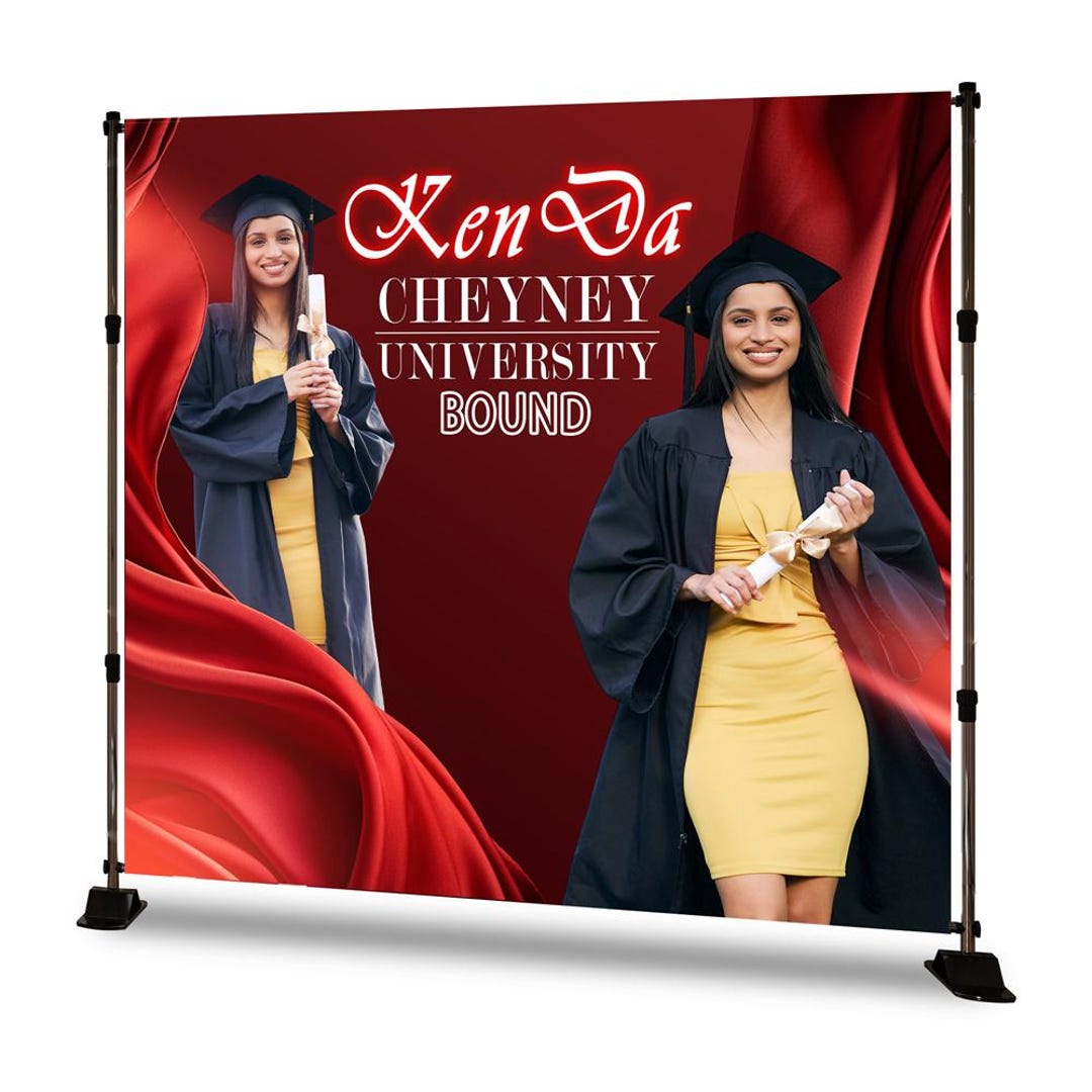 College Bound Graduation Backdrop – Custom Name Red Drapery Style Photo ...