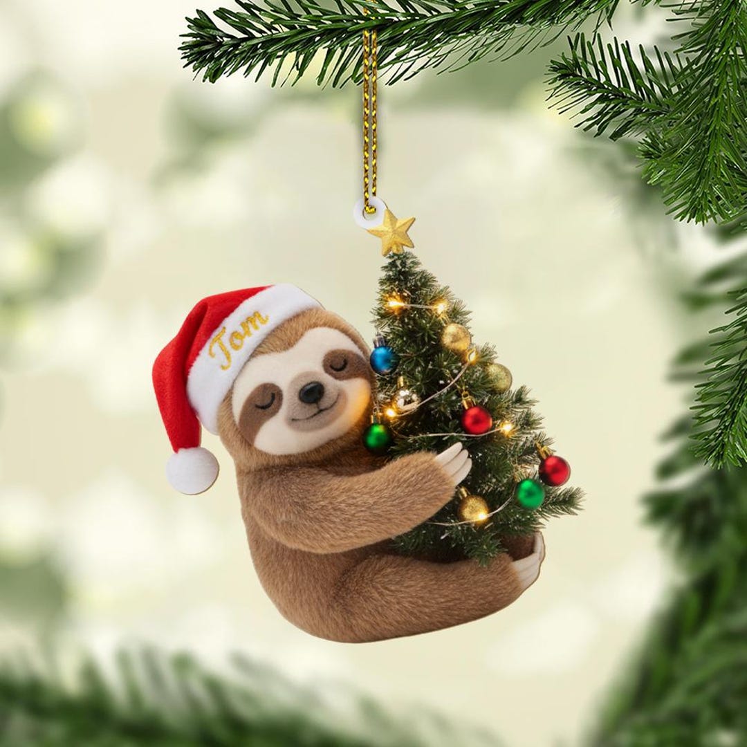 2D FLAT Personalized Sloth Christmas Ornament: Santa Hat & Tree - Etsy