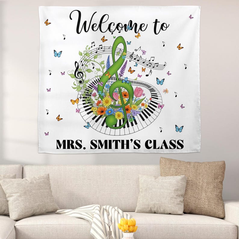Welcome to Music Class Banner, Personalized Teacher Wall Decor, Floral ...