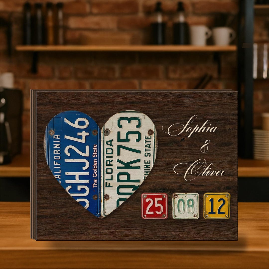 Personalized Wood Block, Couple License Plate Heart, Names Date Plaque ...