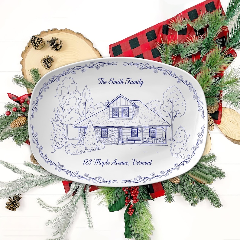 Custom House Photo Platter: Personalized House Chinoiserie Style Decor ...