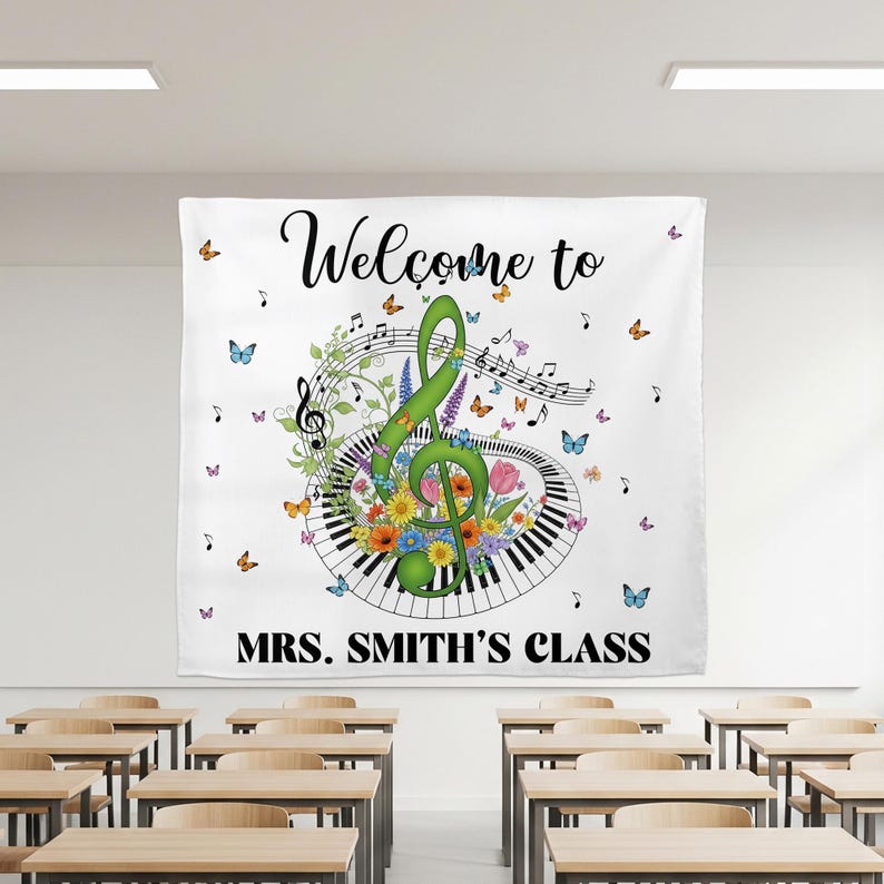 Welcome to Music Class Banner, Personalized Teacher Wall Decor, Floral ...