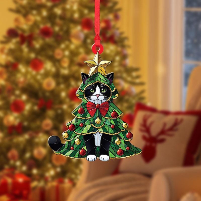 Glass Tuxedo Cat Christmas Tree Ornament - Etsy UK