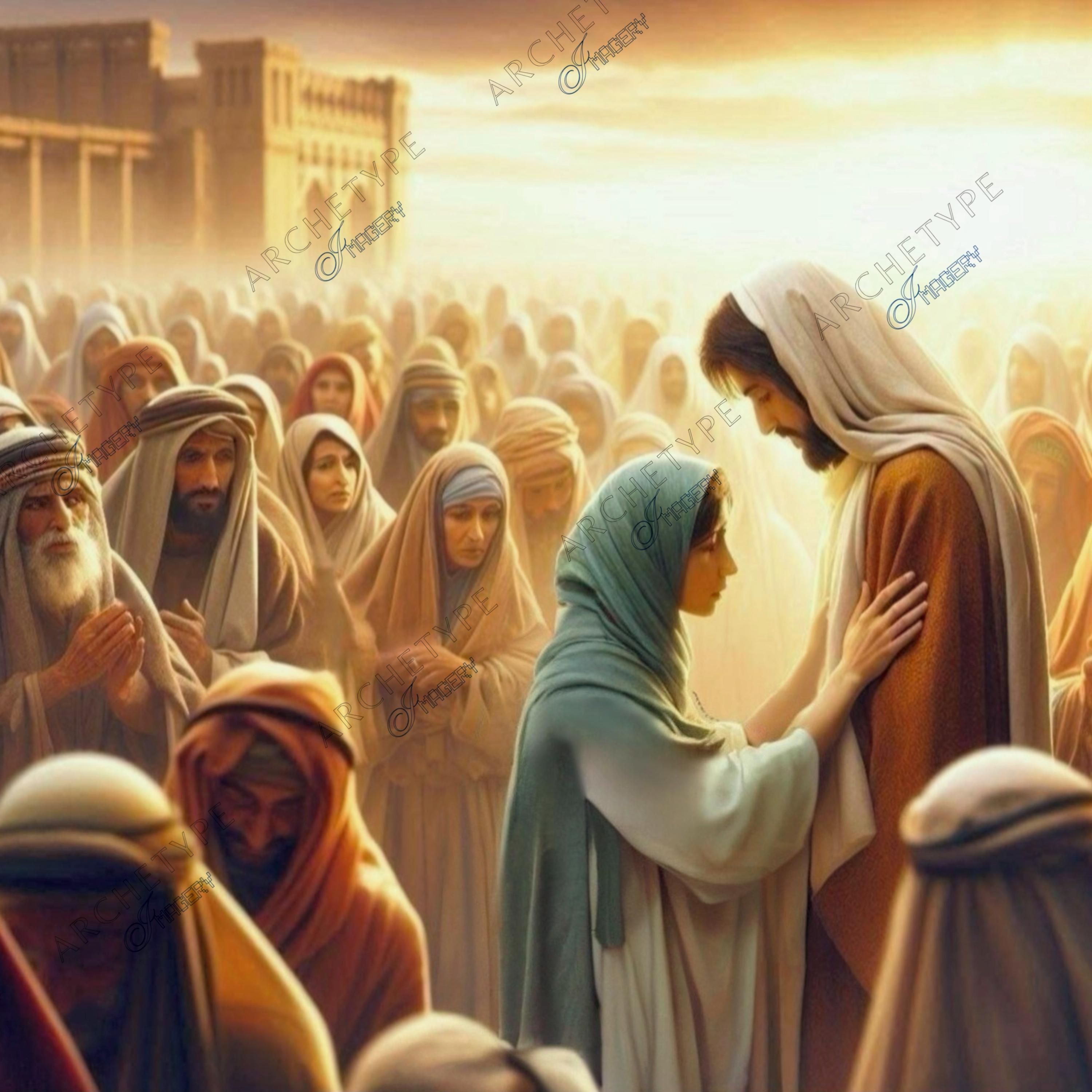 Jesus Heals the Bleeding Woman — Digital Jesus Art — Abstract Christian ...