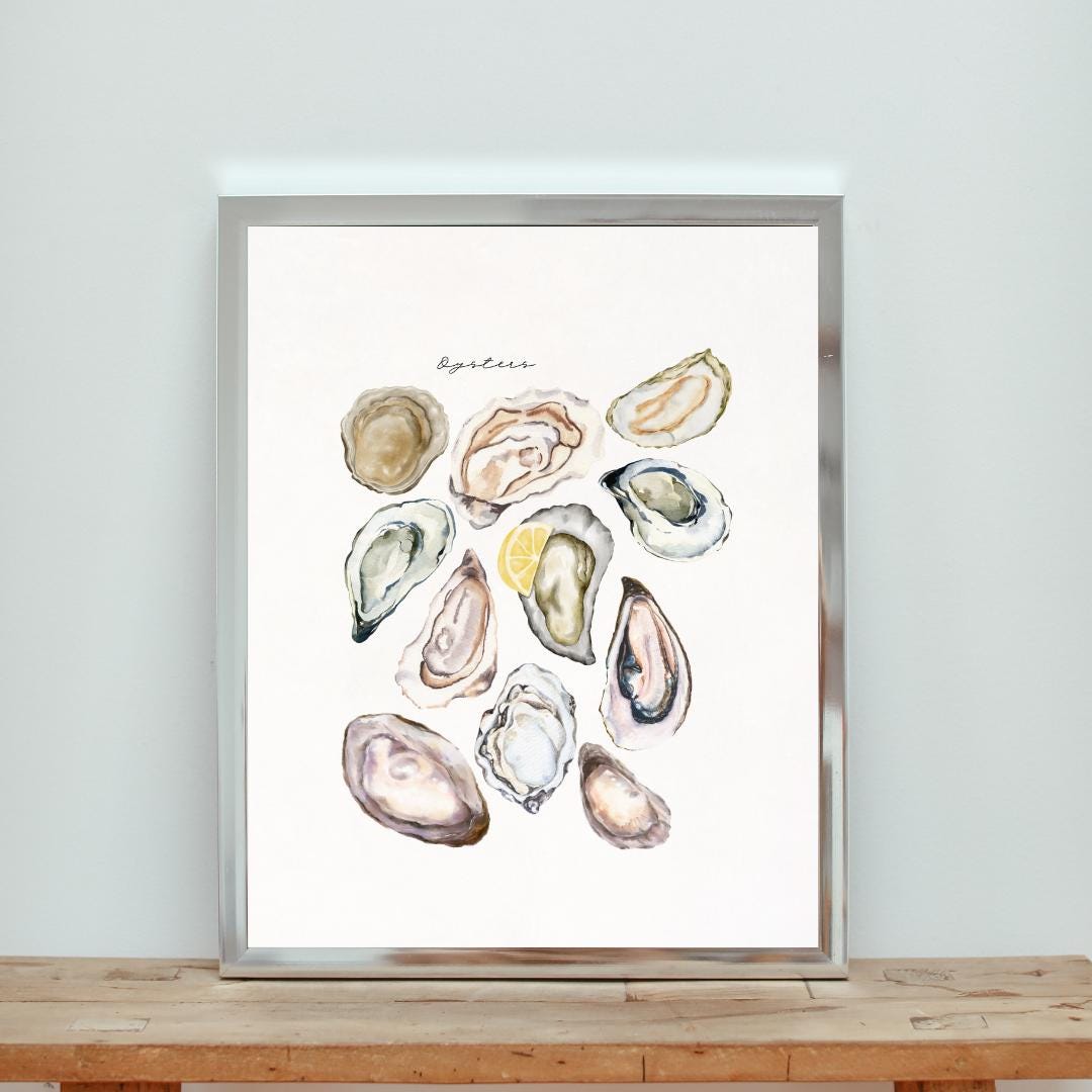 Oyster Print, Oyster Shell Wall Art, Oyster Watercolor Painting, Old ...