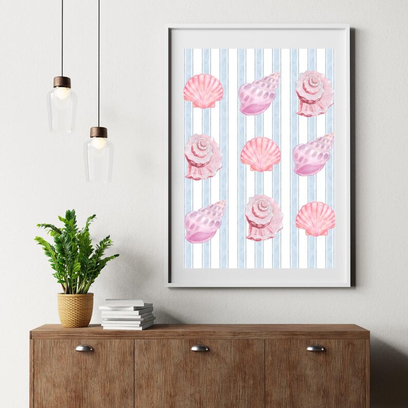 Pastel Seashell Digital Paper | Pink & Blue Wall Art | Beachy Pattern ...