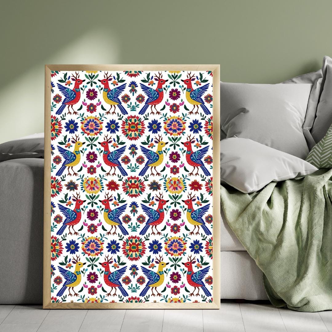 Otomi Bird Art Print: Mexican Folk Art, Guatemala Decor (digital ...