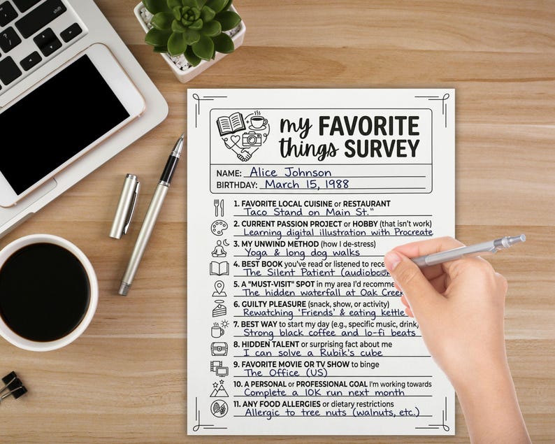 Favorite Things Form, Employee Favorites, Favorite Things List, Get to ...