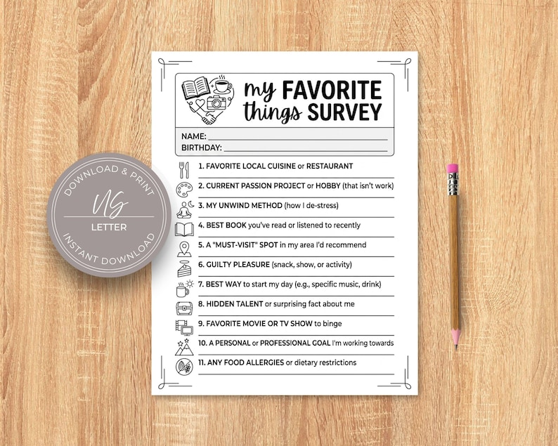 Favorite Things Form, Employee Favorites, Favorite Things List, Get to ...