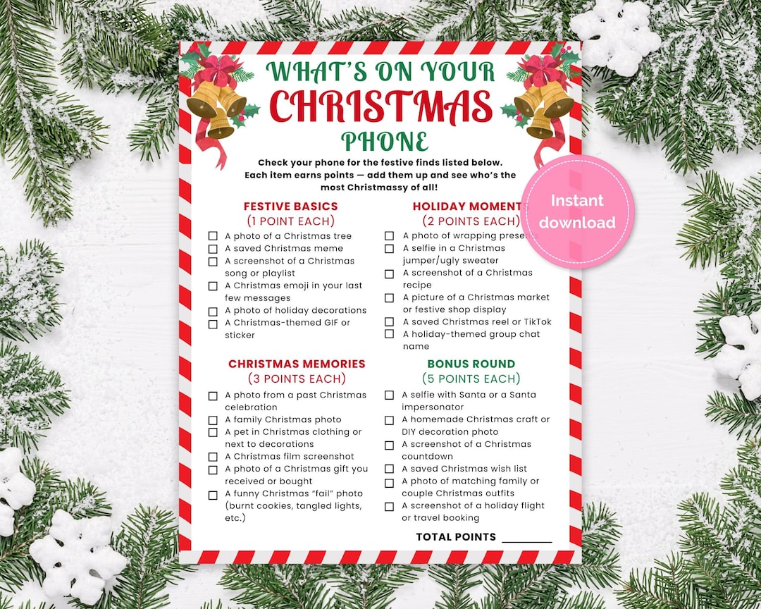 Whats on Your Phone Christmas Game, Printable Christmas Party Game ...