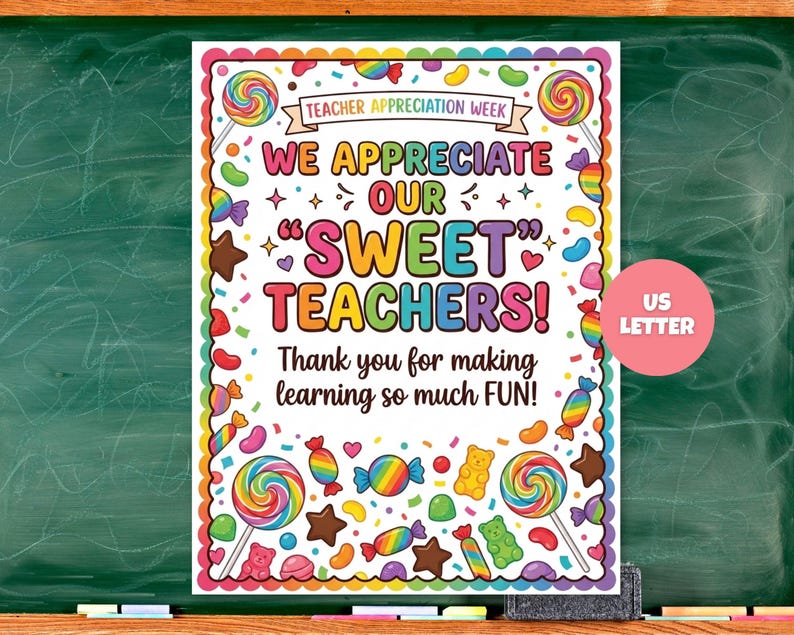 Teacher Appreciation Candy Poster, Printable Thank You Sign for Staff ...