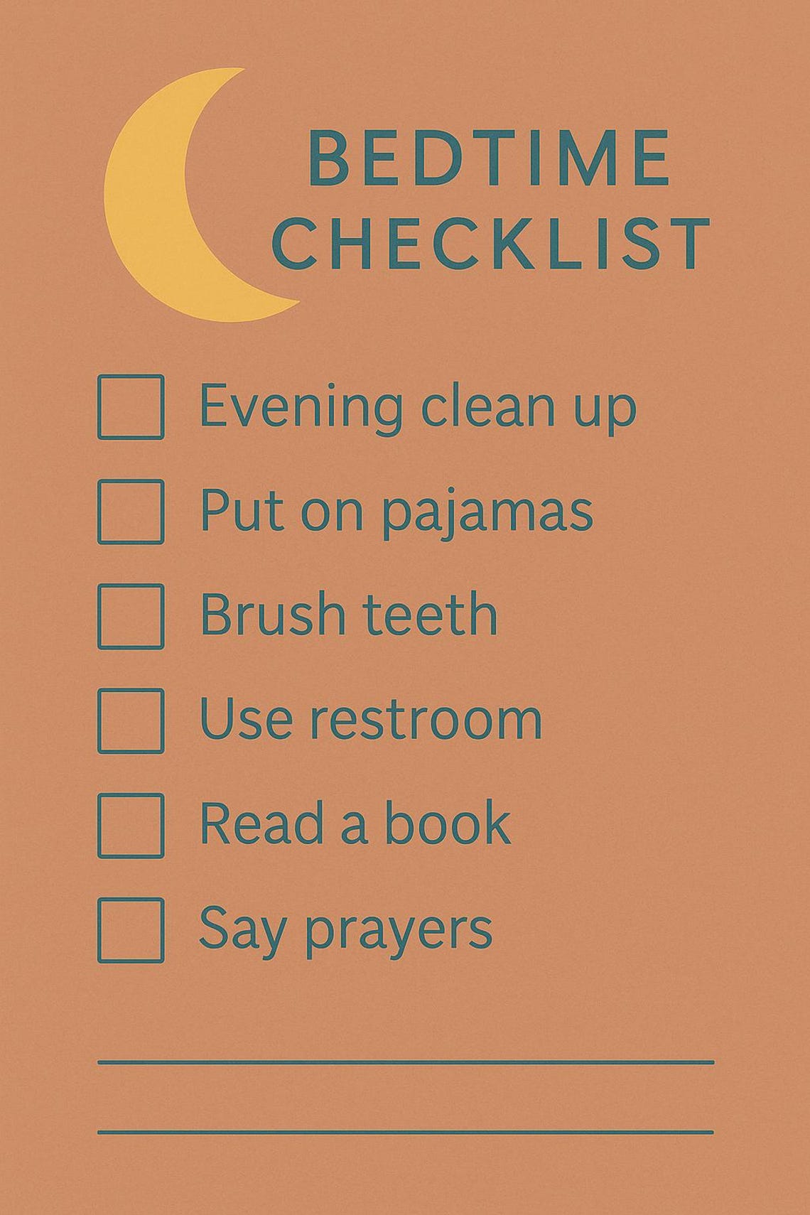 Printable Bedtime Routine Chart for Kids – Editable Night Checklist PDF ...