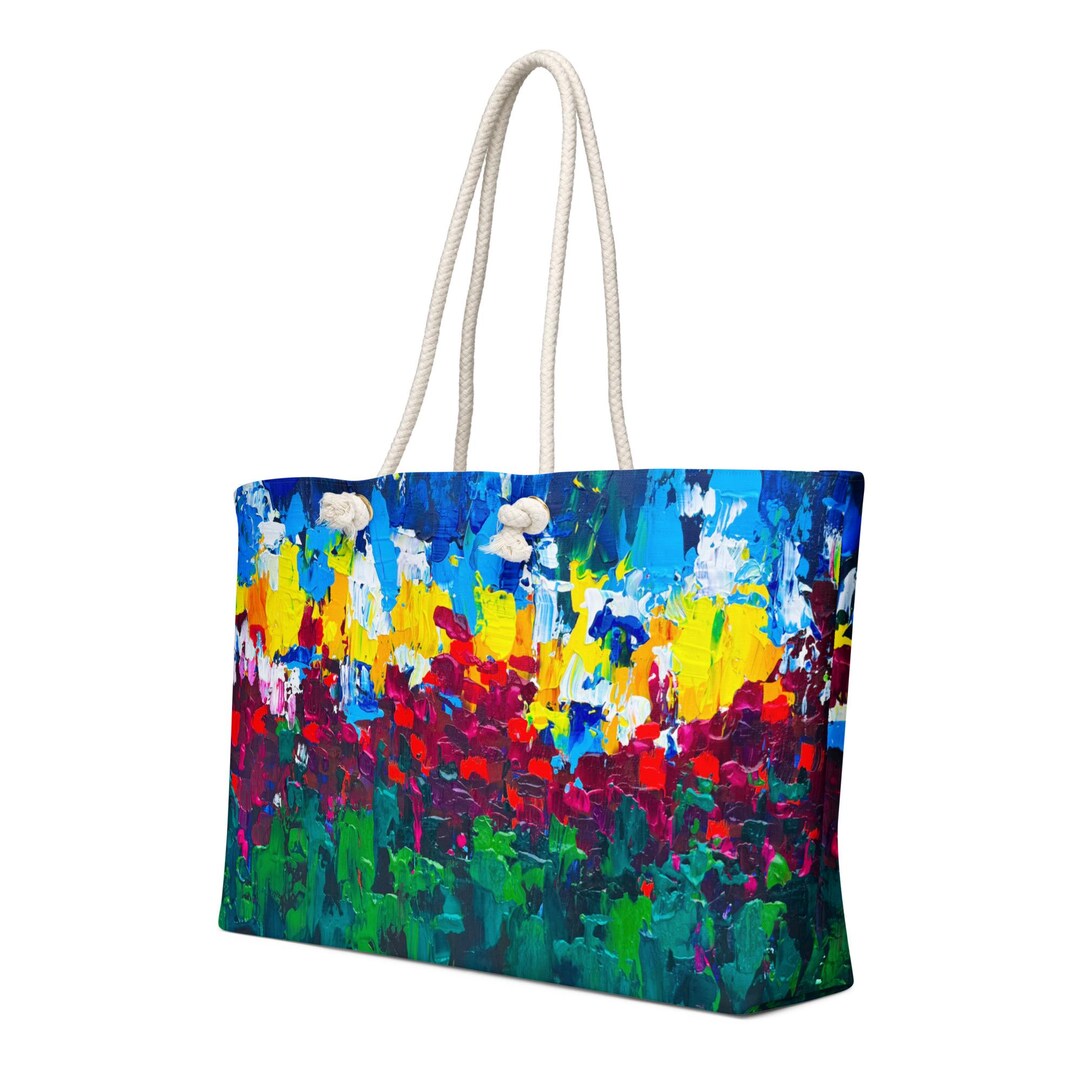 Oversized Weekender Bag, Artistic Canvas Travel Tote, Large Shoulder ...