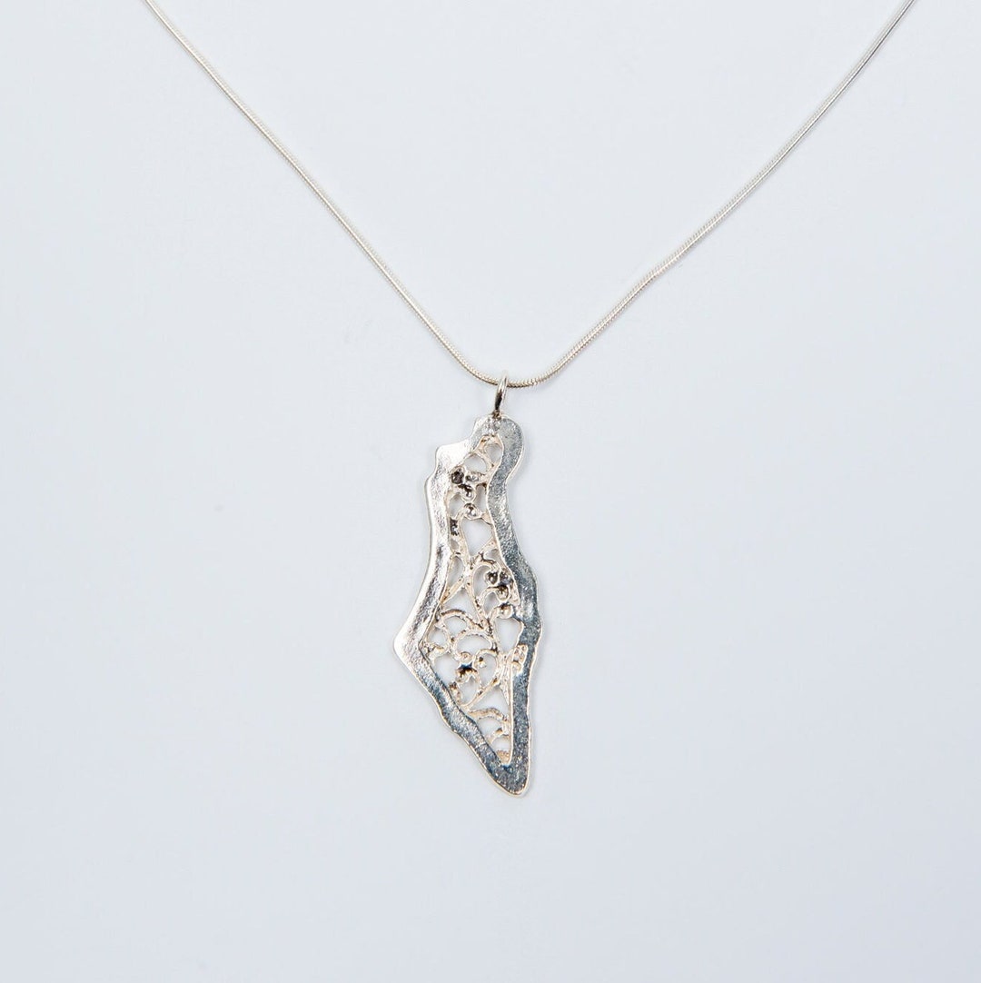 Silver Israel Map Charm Pendant Israel Map Necklace, Israel Necklace ...