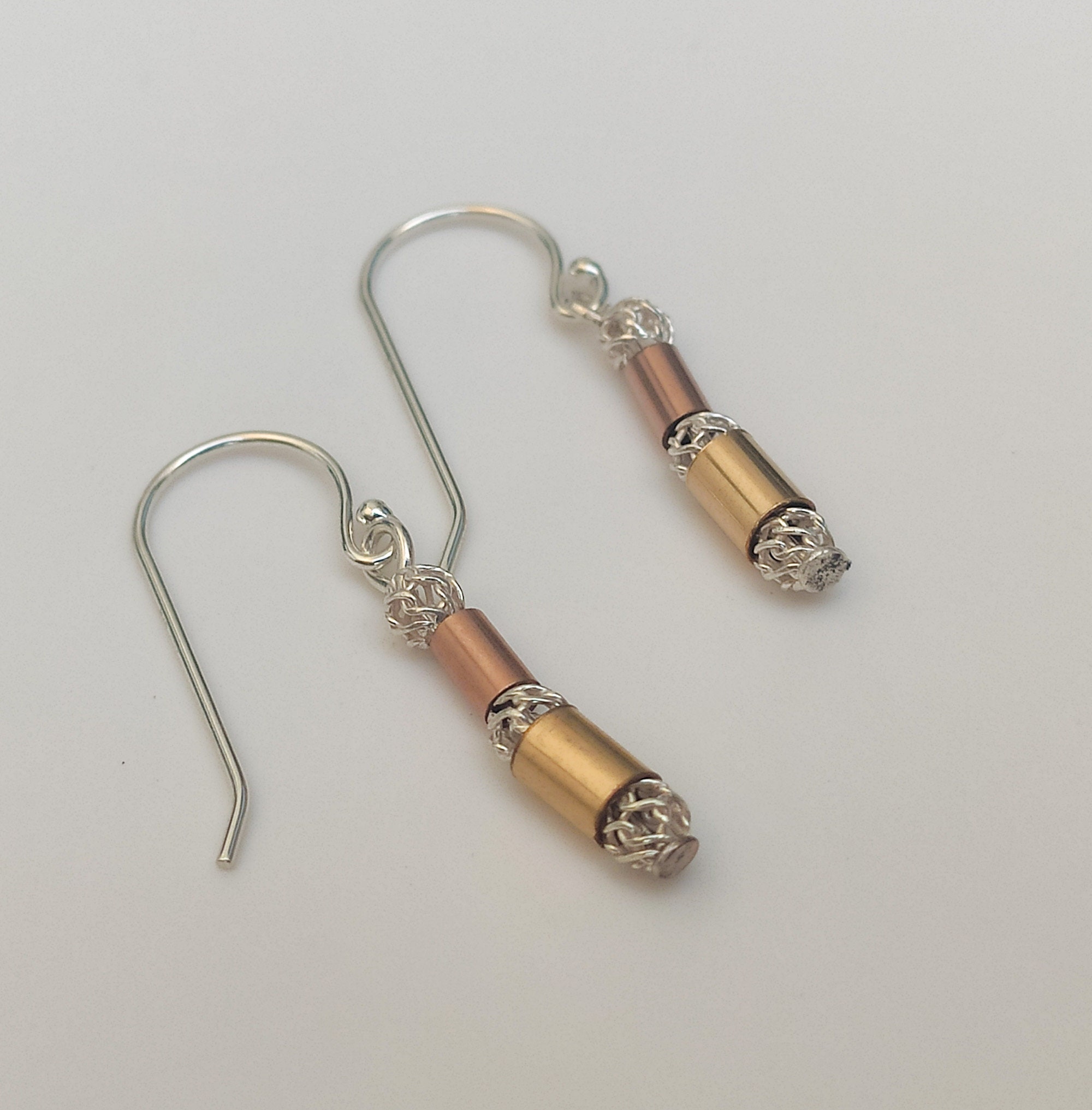 3-tone Dangle Bar Earrings, Rose Gold-filled, Gold-filled, Sterling ...