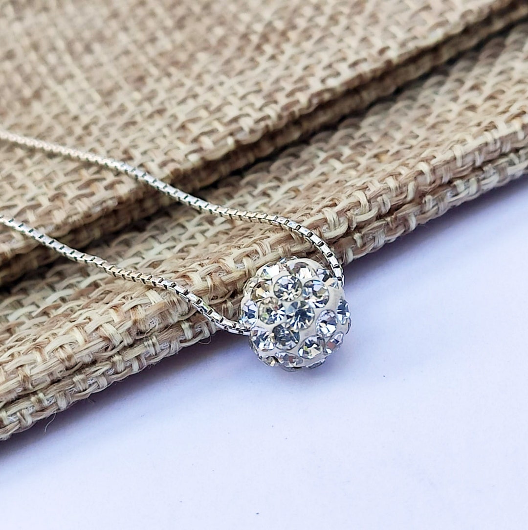 Crystal Pave Ball Sterling Silver Necklace, Disco Ball Necklace, Faux ...