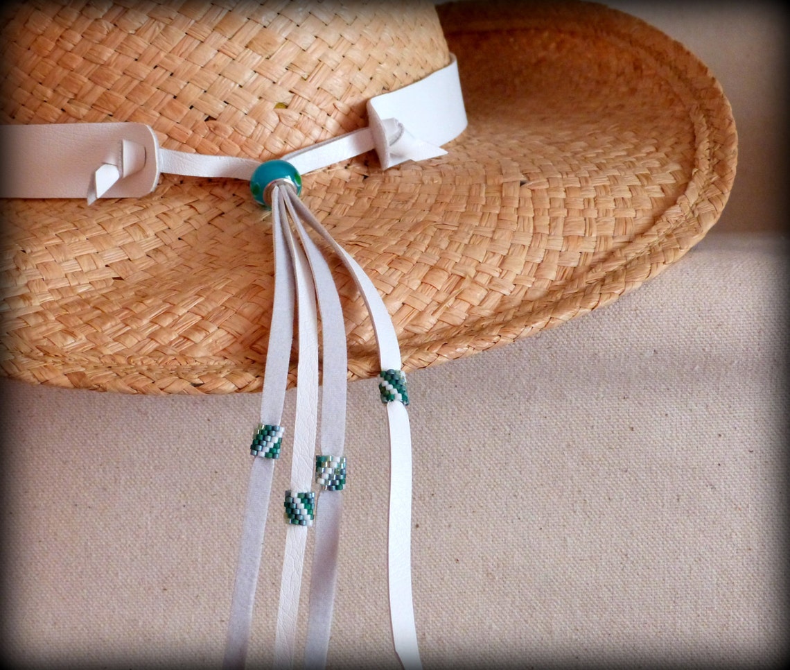 Western Cowboy Hat Band, Peyote Stitch, Delica Beads and Leather in ...