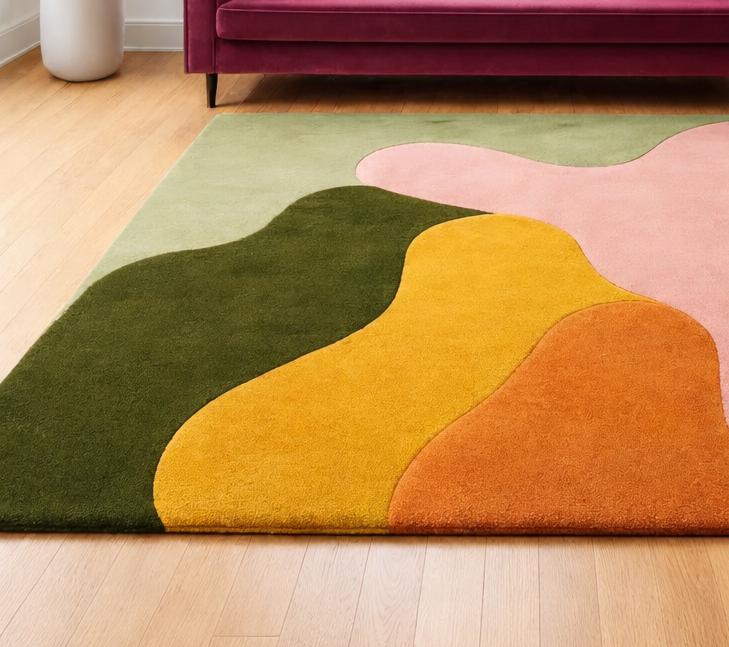 Modern Abstract Area Rug, Hand Tufted Color Block Carpet, Contemporary ...