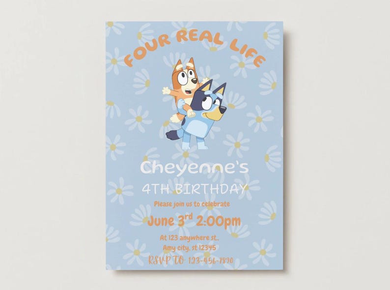 Four Real Life! Bluey Birthday Invitations. - Etsy