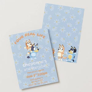 Four Real Life! Bluey Birthday Invitations. - Etsy