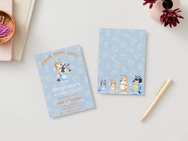 Four Real Life! Bluey Birthday Invitations. - Etsy