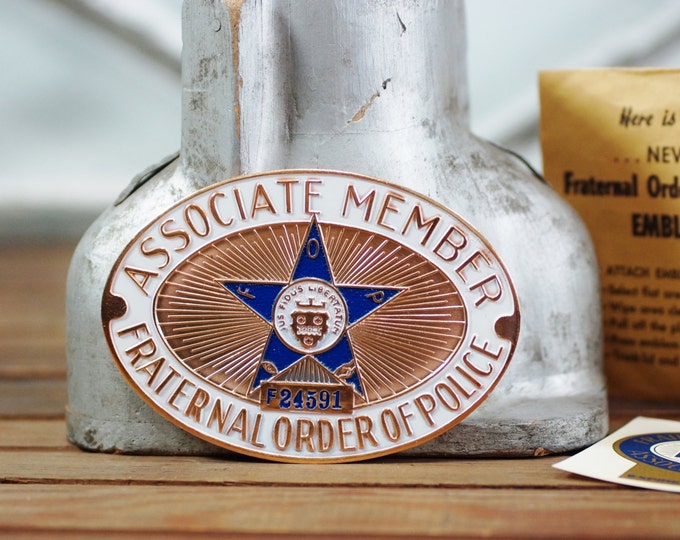 1969 Fraternal Order of Police FOP Associate Member Oval Vehicle Tag ...