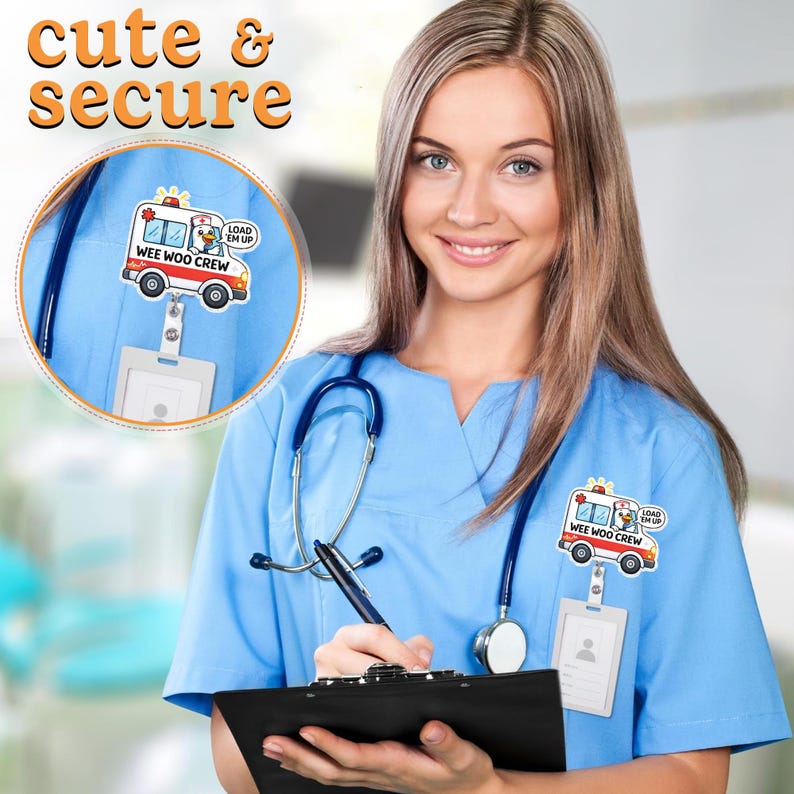 Wee Woo Crew Ambulance Goose Badge Reel | Funny Nurse & EMT Retractable ...