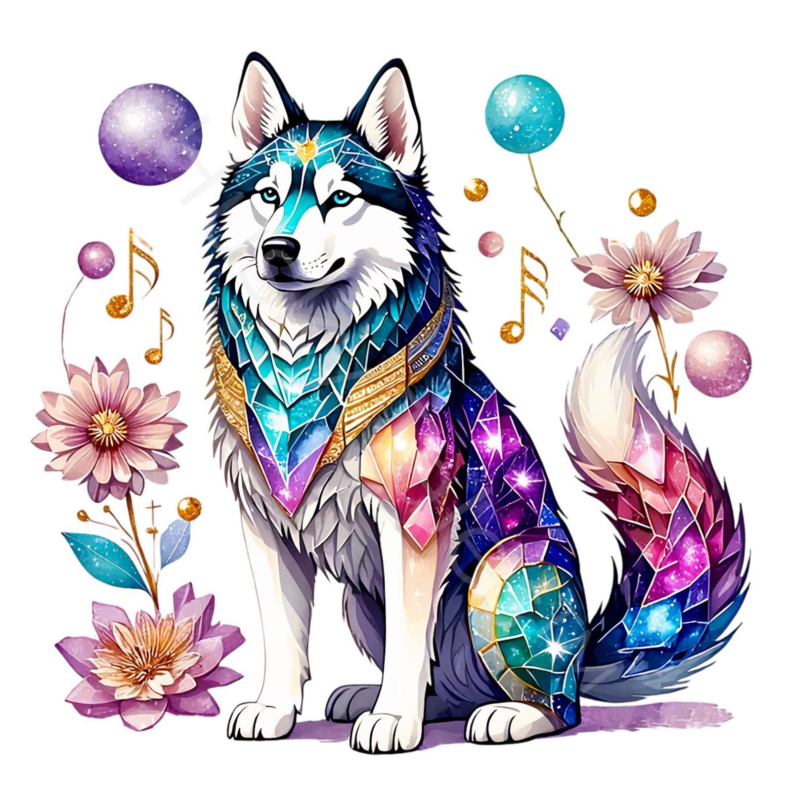 Stained Glass Husky Shirt - Stanley/stella Organic Cotton Tee ...