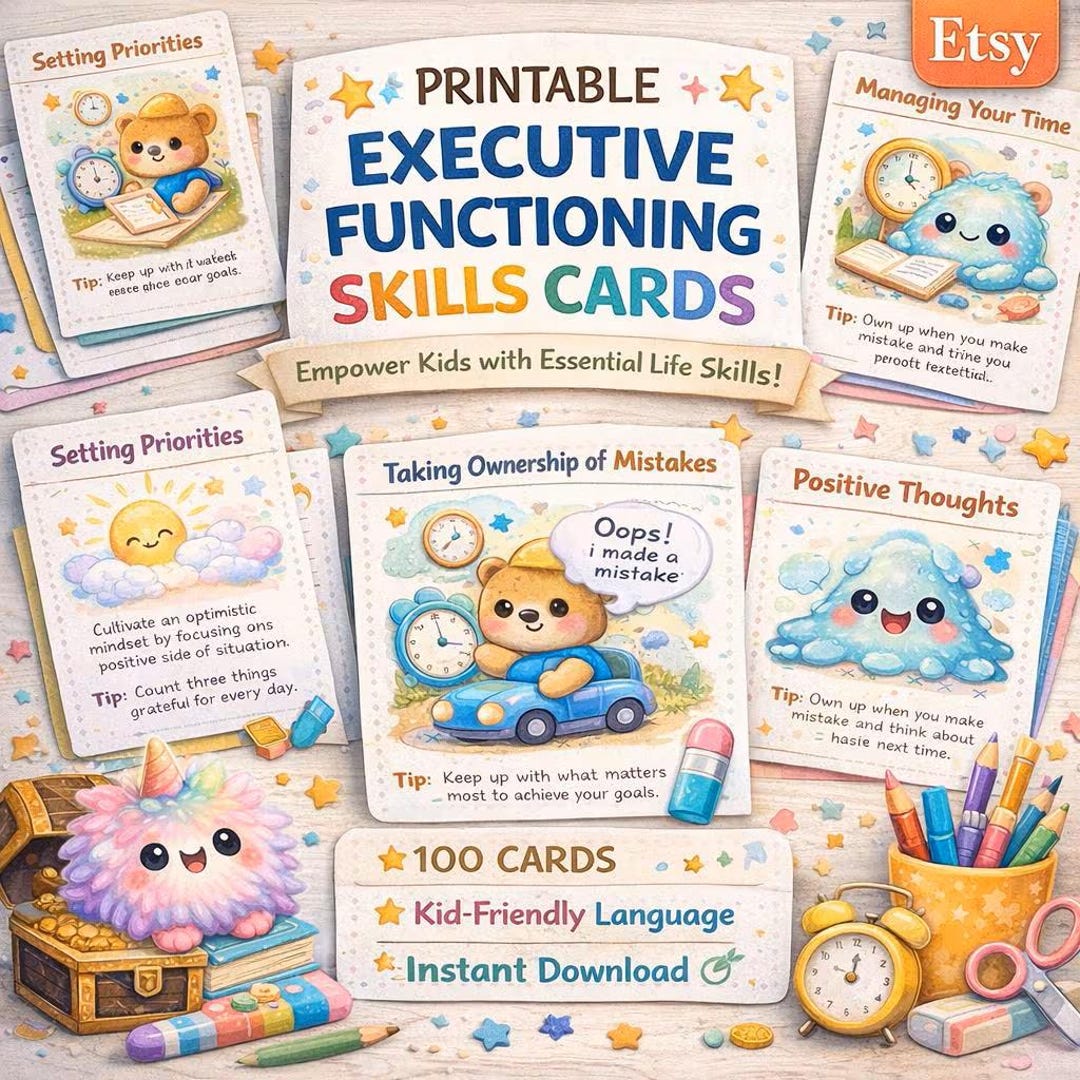 Executive Functioning Printable Cards for Kids, ADHD Routine Cards ...