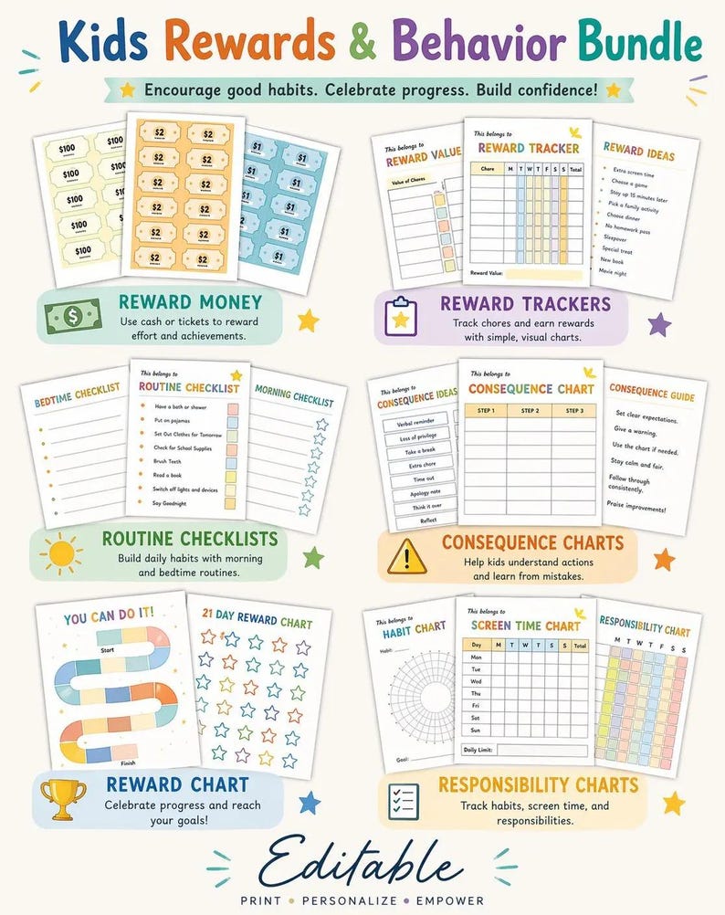 ADHD Executive Functioning Pack Printable,kids Visual Schedule,reward ...