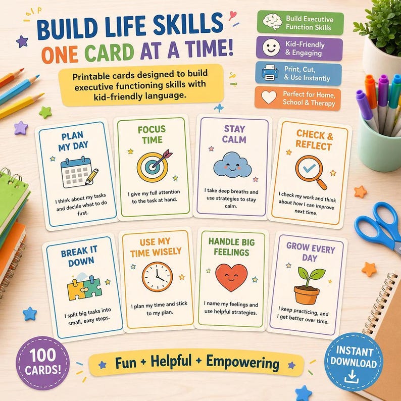 Executive Functioning Printable Cards for Kids, ADHD Routine Cards ...