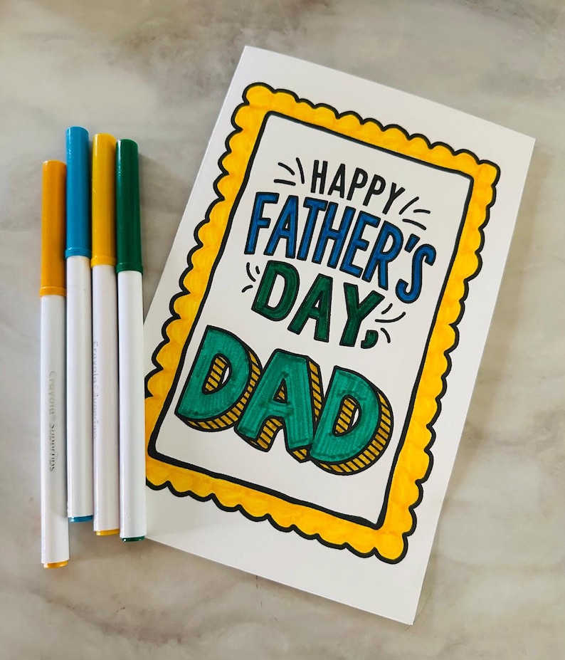 Printable Father’s Day Coloring Card – DIY Foldable Craft for Kids - Etsy