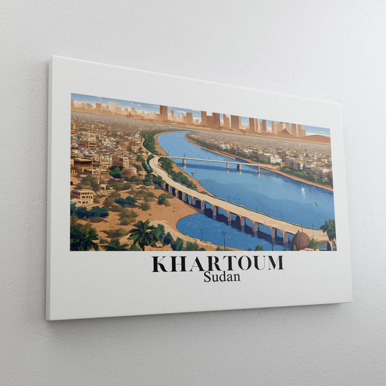 Khartoum Sudan Skyline Poster, Nile River Bridge Print, Desert ...