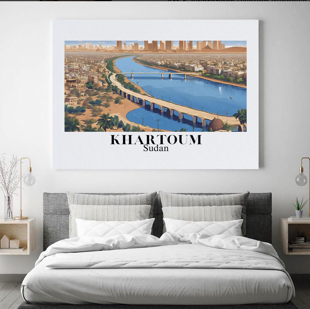 Khartoum Sudan Skyline Poster, Nile River Bridge Print, Desert ...