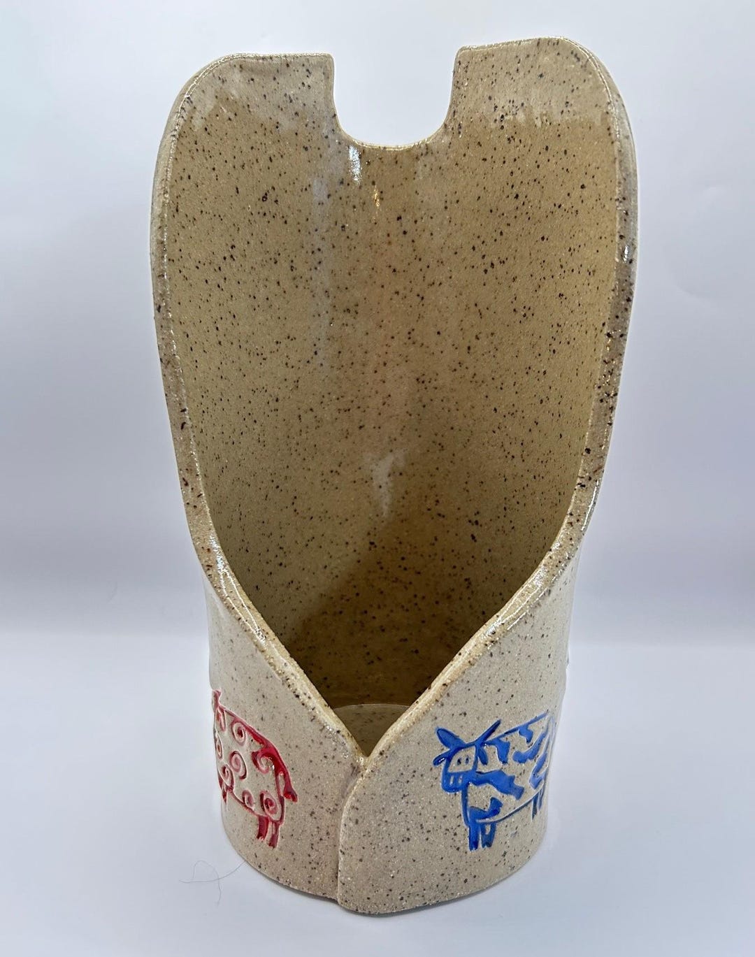 Handbuilt Standing Spoon Rest | Cows | Stoneware | One of Kind! - Etsy