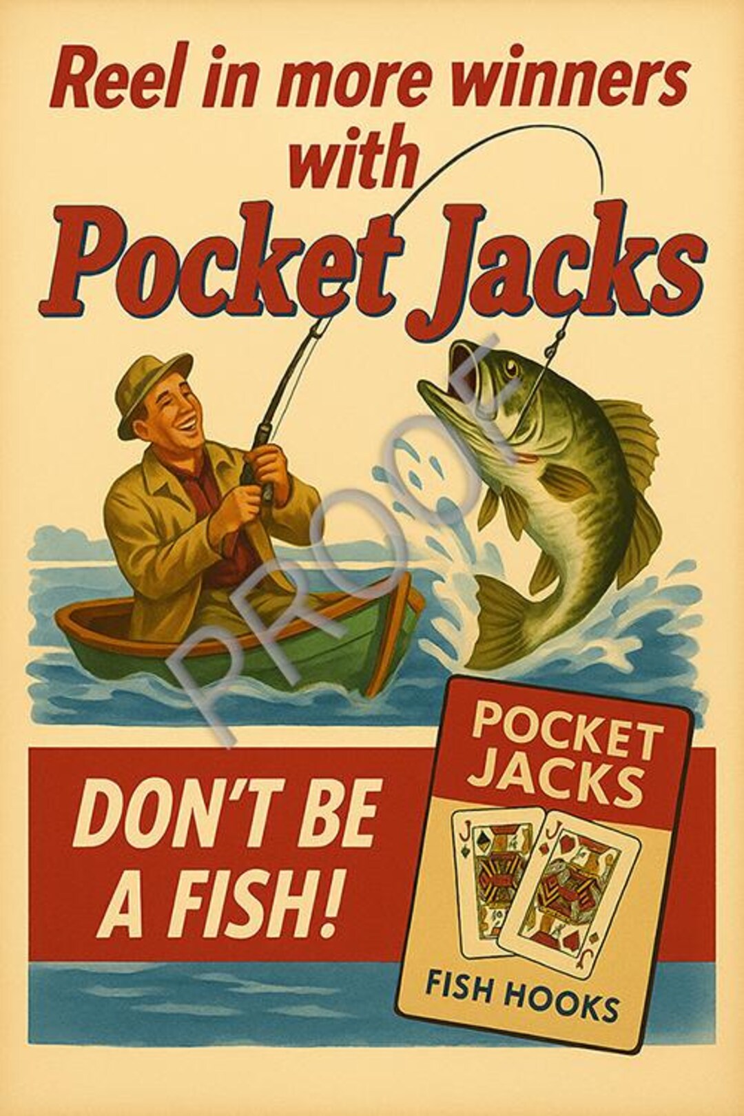 Retro Poker Art Print – Pocket Jacks 1950s-style Poster for Fishermen ...