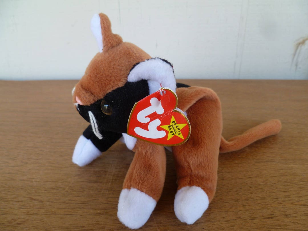 Ty Chip the Cat Beanie Baby Plush Brown Black & White Cat Kitten W ...