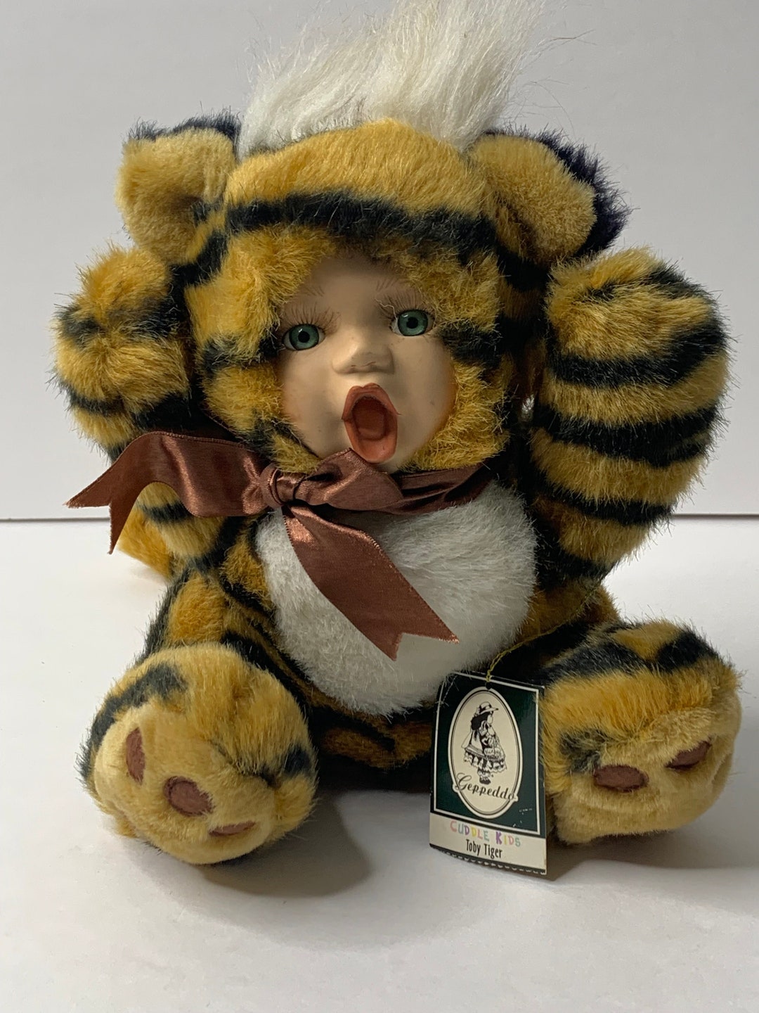 Cuddle Kids Plush Tiger "toby Tiger" Porcelain Face Geppeddo 8" Tall - Etsy