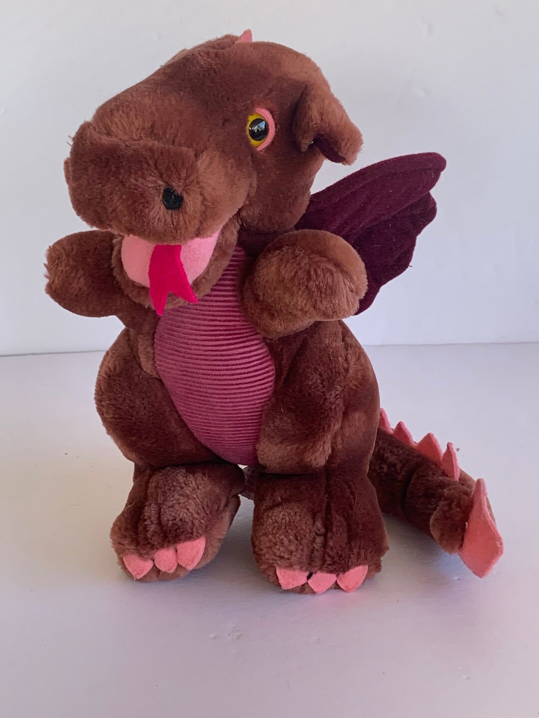 Dakin Plush Dragon Stuffed Burgundy 9.5" Tall 1983 Stuffed Animal Toy ...
