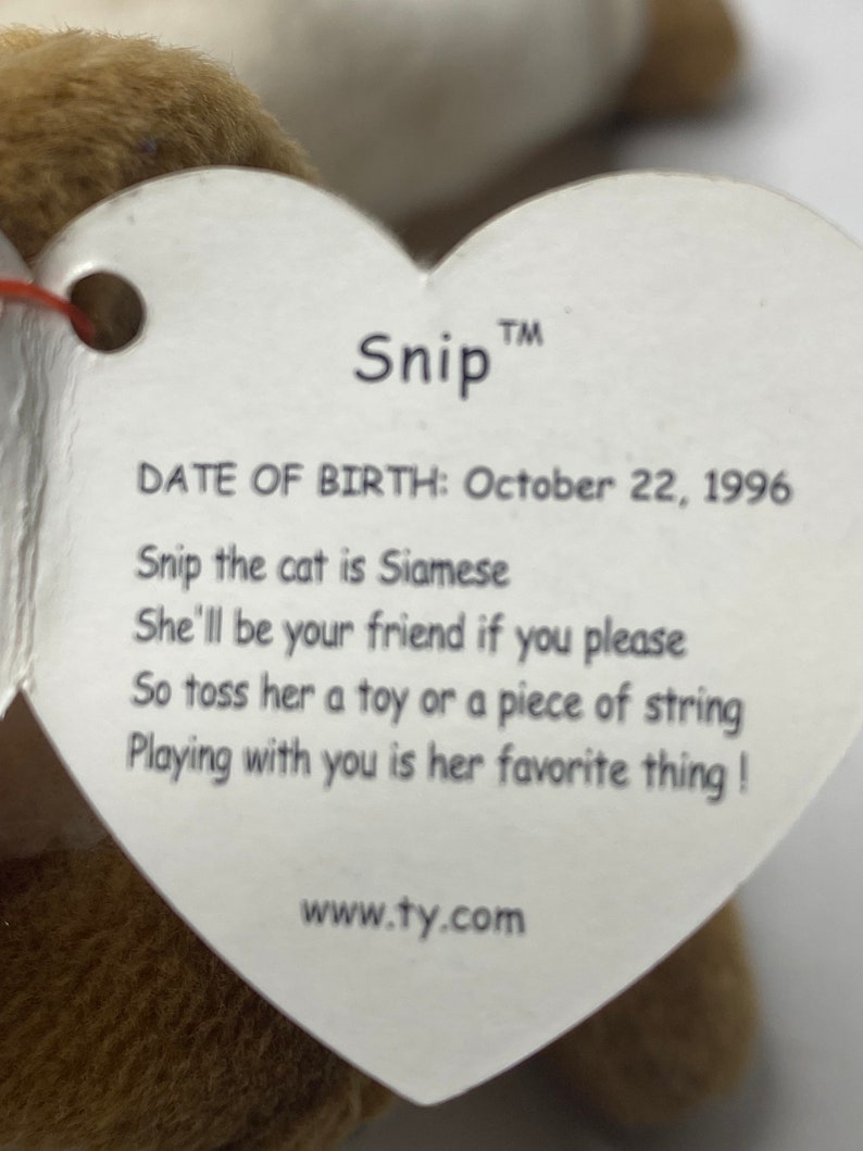 Ty Snip the Cat Beanie Baby Plush Cat Kitten W/ Tags 9" Long 1996 ...