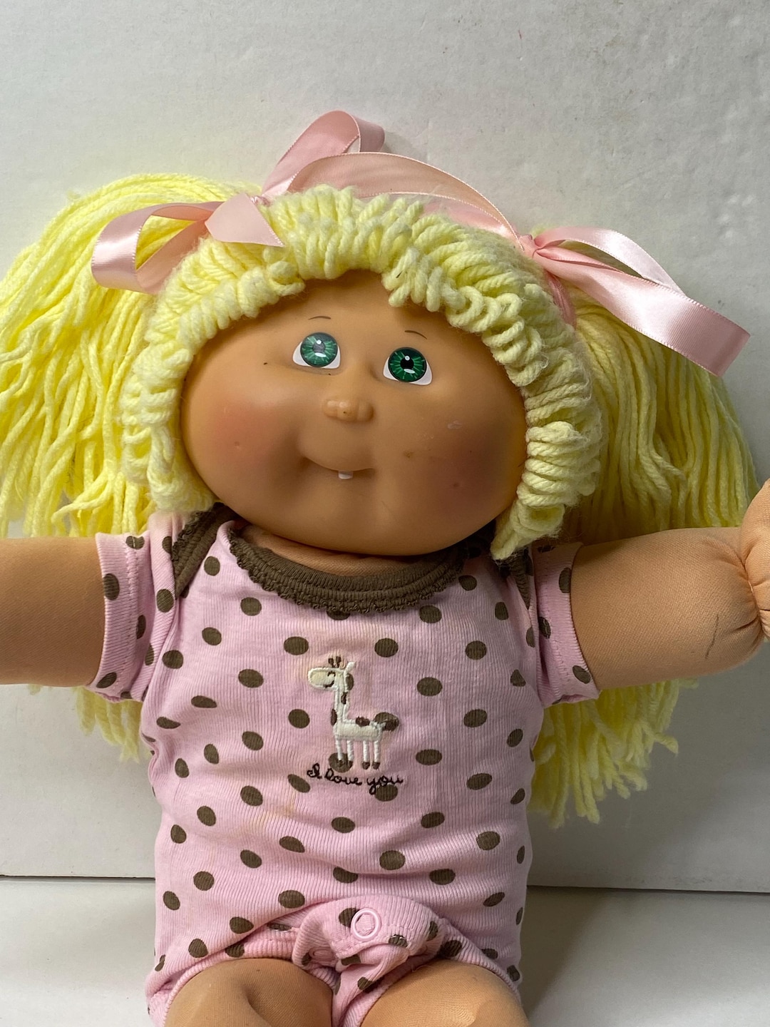 Cabbage Patch Doll Blond Hair Green Eyes 16" Tall Stuffed Toy Doll ...