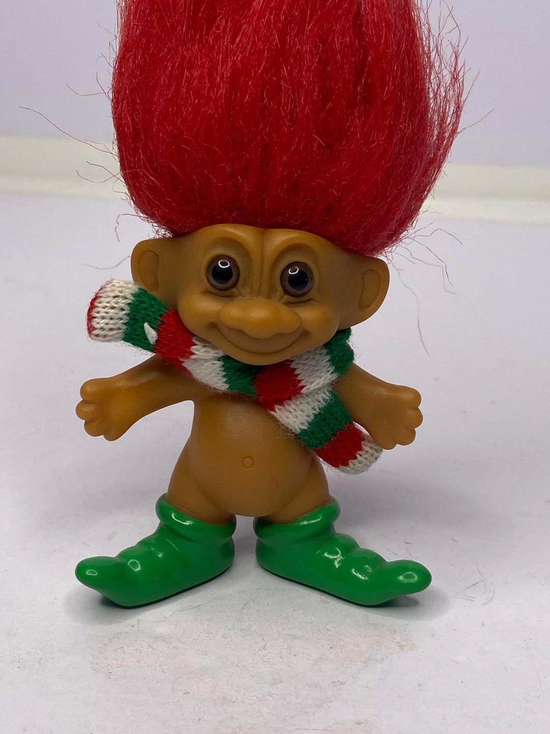 Russ Christmas Elf Troll Doll Red Hair Green Pointy Shoes 6" W/ Hair - Etsy