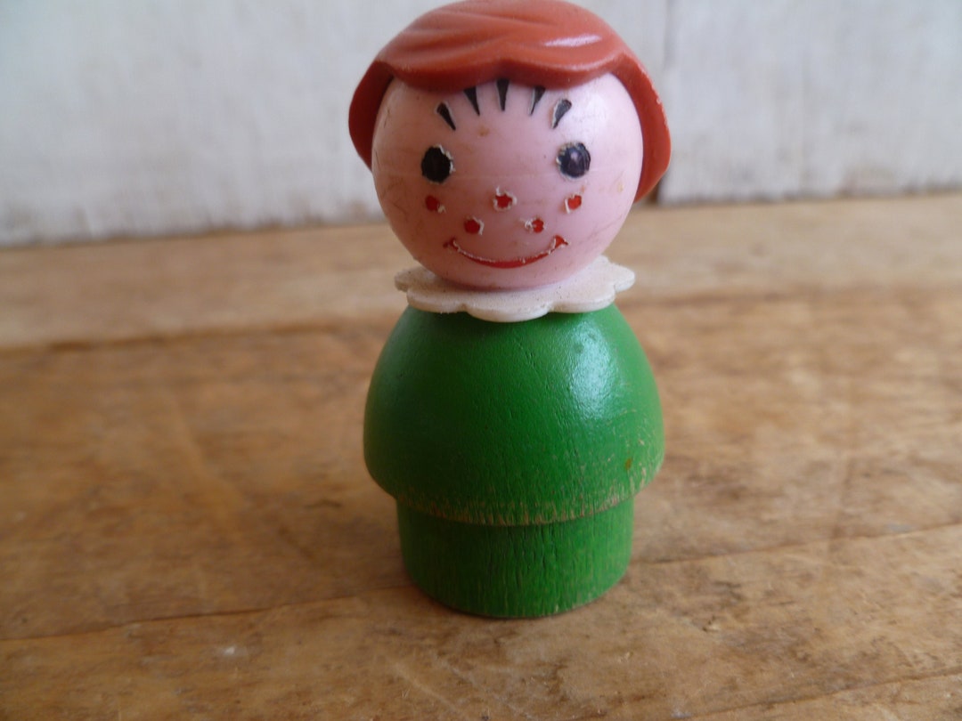 Fisher Price Wood Green Little People Girl 2" Tall Vintage - Etsy