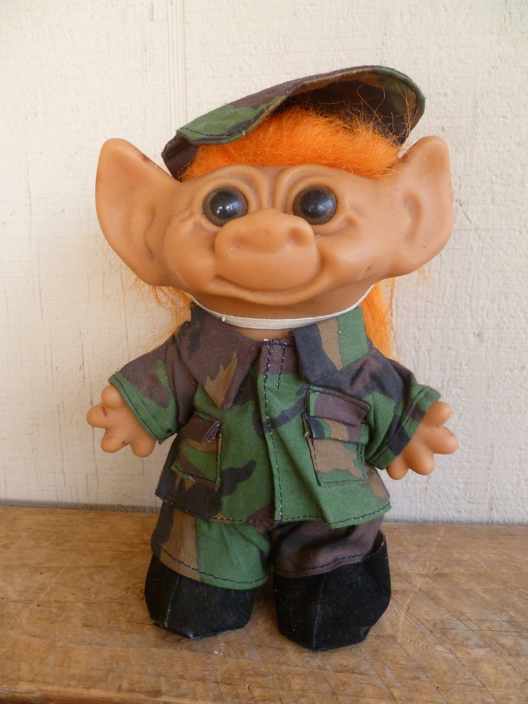 Uneeda Troll Doll Camouflage With Cap Hat and Shoes 9" Tall With Orange ...
