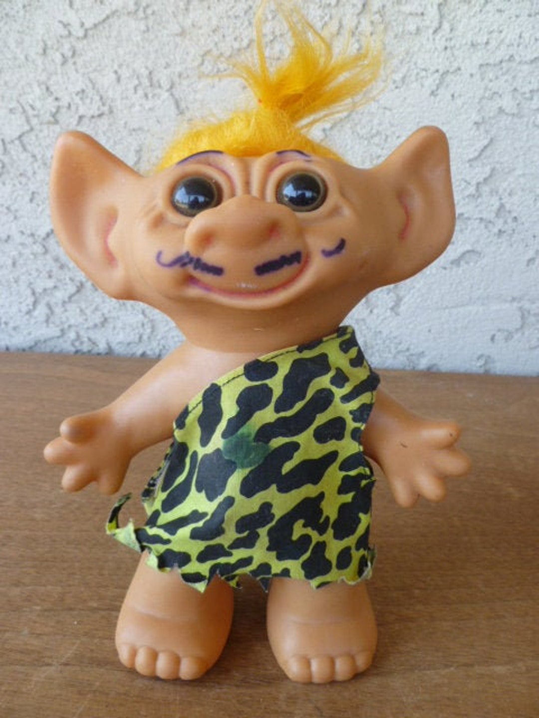 Troll Doll Cave Man W/ Mustache Drawing 9" Tall W/ Orange Hair - Etsy