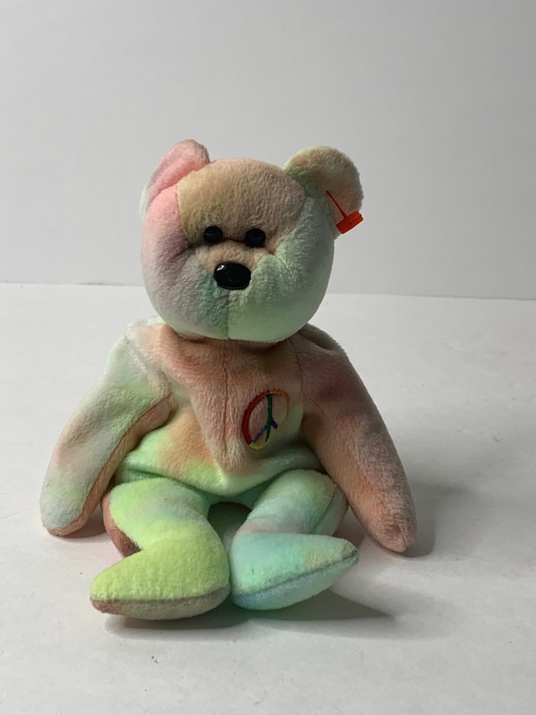 Ty Peace Bear Beanie Babies Plush Tie Dye Teddy Bear Peace Sign 8" Tall ...