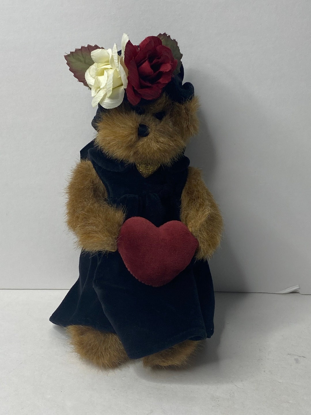The Bearington Collection Jointed Plush Teddy Bear W/ Heart Black Hat ...