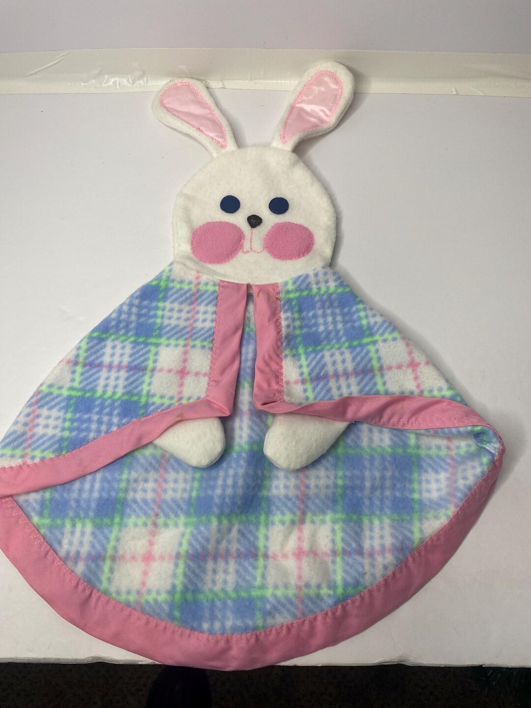 Fisher Price Bunny Rabbit Lovey Security Blanket Blue Pink Satin 22 ...