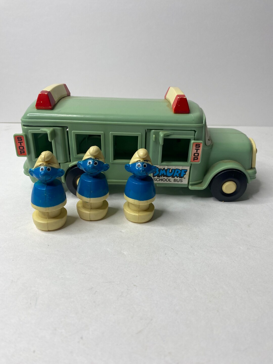 Smurf School Bus With 3 Smurf Figures Wallace Berrie 8" Long X 3" Tall ...